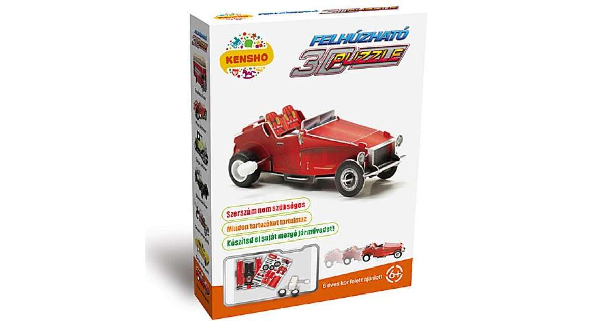 Felhúzható Piros Oldtimer autó 3D puzzle | Pepita.hu