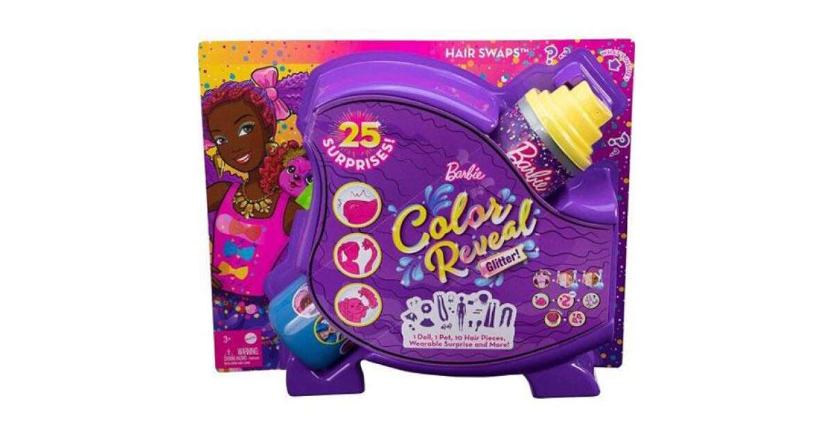 Barbie Color Reval Glitter baba lila hajjal és kiegészítőkkel - Mattel ...
