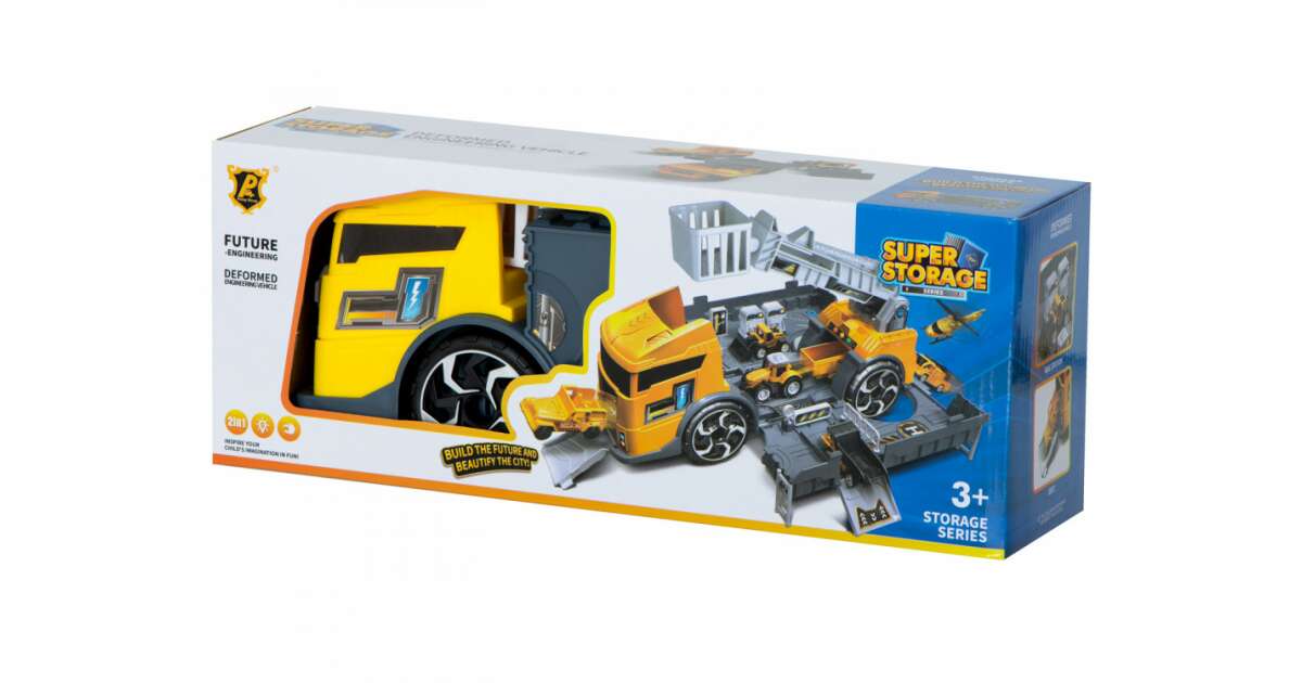 Szállító teherautó TIR 2in1 parkoló pótkocsi + 2 személygépkocsi sárga ...