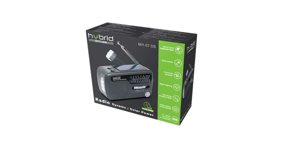 Rádió MUSE MH-07 DS HYBRID, Automata tápellátás, Napelemes energia, USB ...