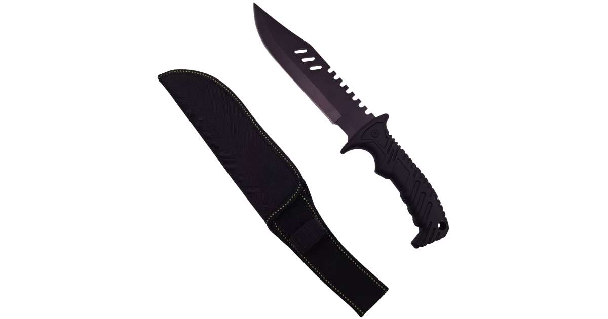 IdeallStore® vadászkés, Tactical Rambo, 32 cm, fekete, tokkal együtt ...