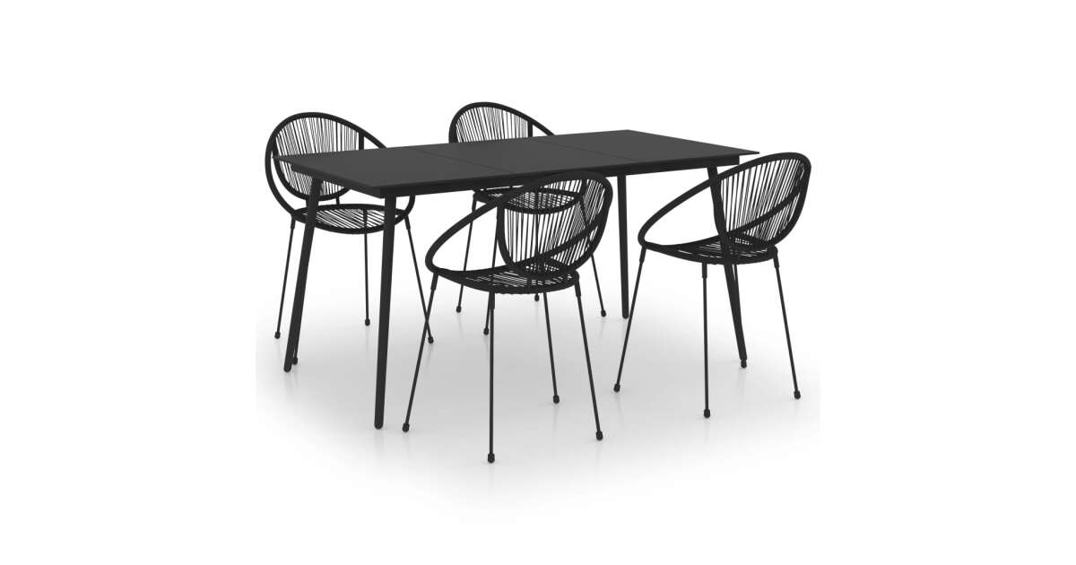 5 részes fekete pvc rattan kültéri étkezőgarnitúra | Pepita.hu