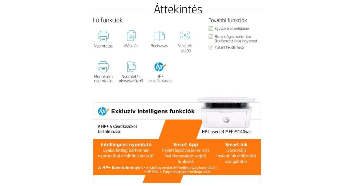 HP LaserJet MFP M140we monokróm multifunkciós lézernyomtató A4-es ...