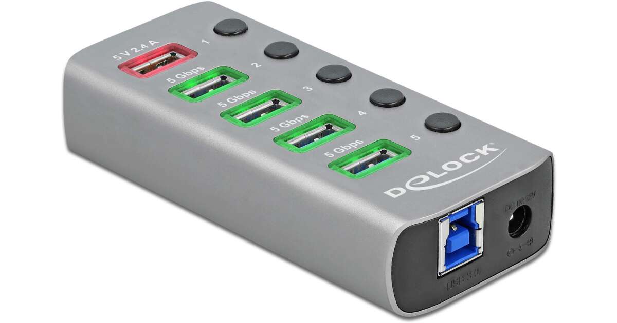 Delock USB 3.2 Gen 1 hub 4 porttal valamint 1 gyorstöltő porttal ...