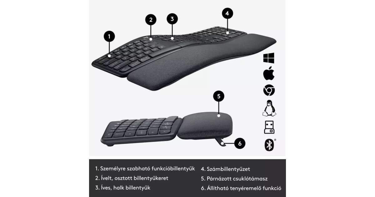 LOGITECH ERGO K860 KEYBOARD - GRAPHITE (US) | Pepita.hu