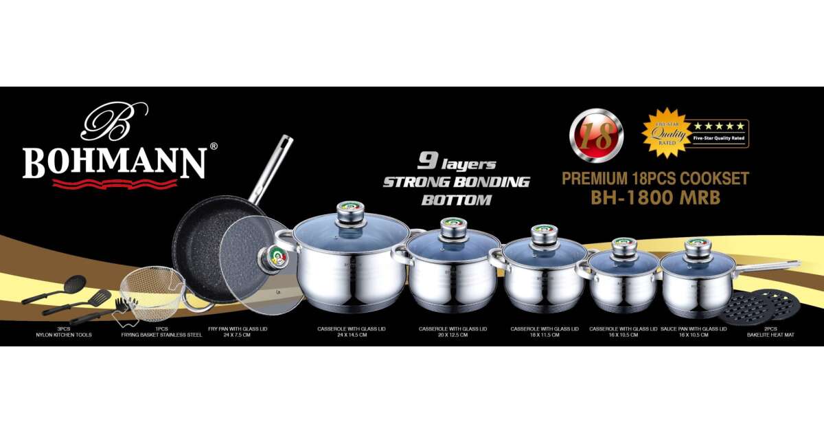 BOHMANN 18 db. rozsdamentes acél edénykészlet | Pepita.hu