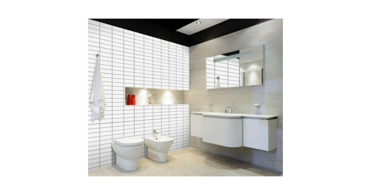 FLEXWALL White Tile Black Seam fehér csempe, fekete fuga PVC falpanel ...