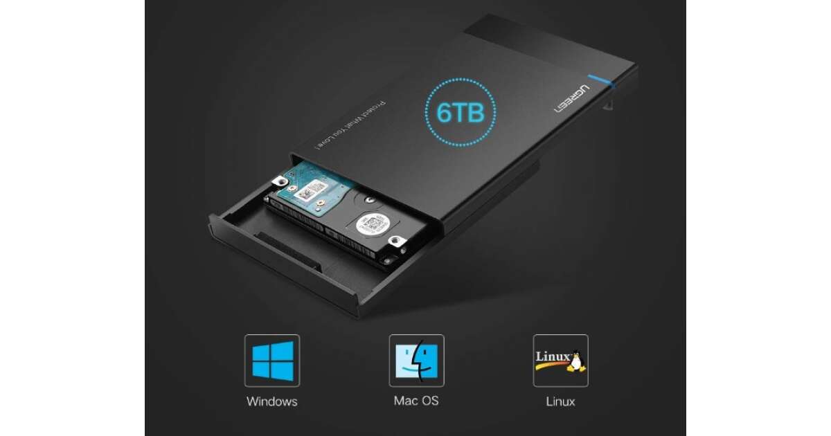 UGREEN US221 2.5 HDD / SSD külső ház, SATA, USB 3.0 + USB-C - USB-C 3.1 ...