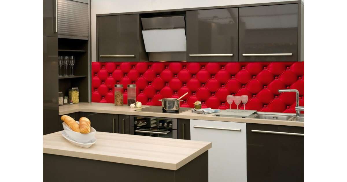 Dekoratív Konyhai Hátfal Matrica - Piros Kárpitozás - 260x60 cm | Pepita.hu