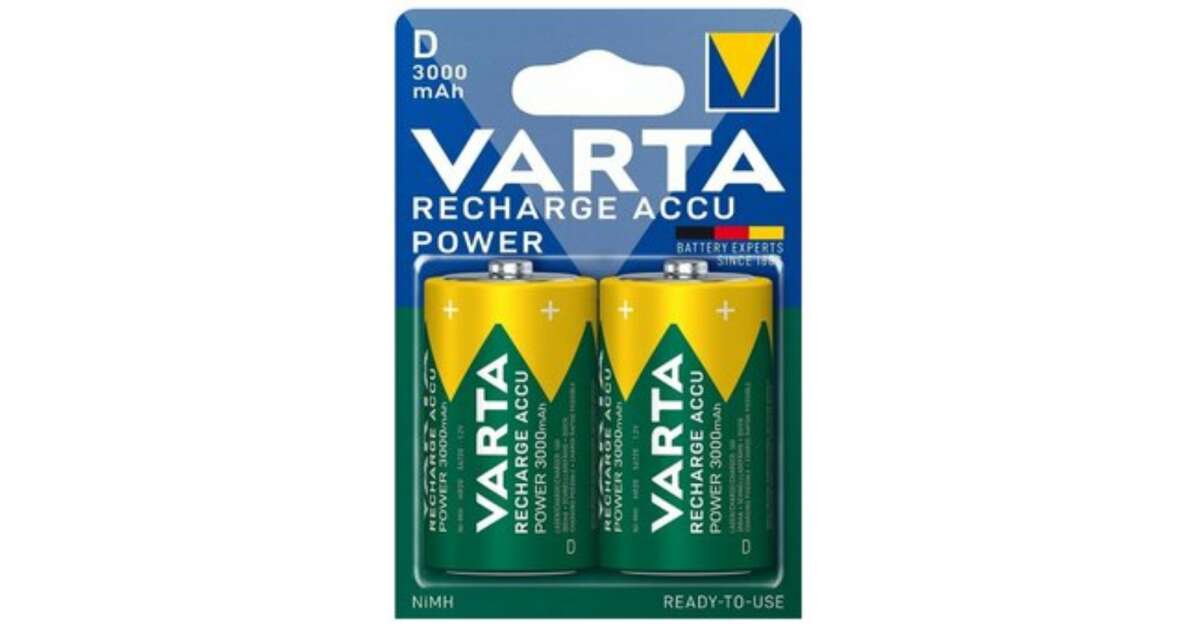 VARTA Tölthető elem, D góliát, 2x3000 mAh, előtöltött, VARTA Power ...