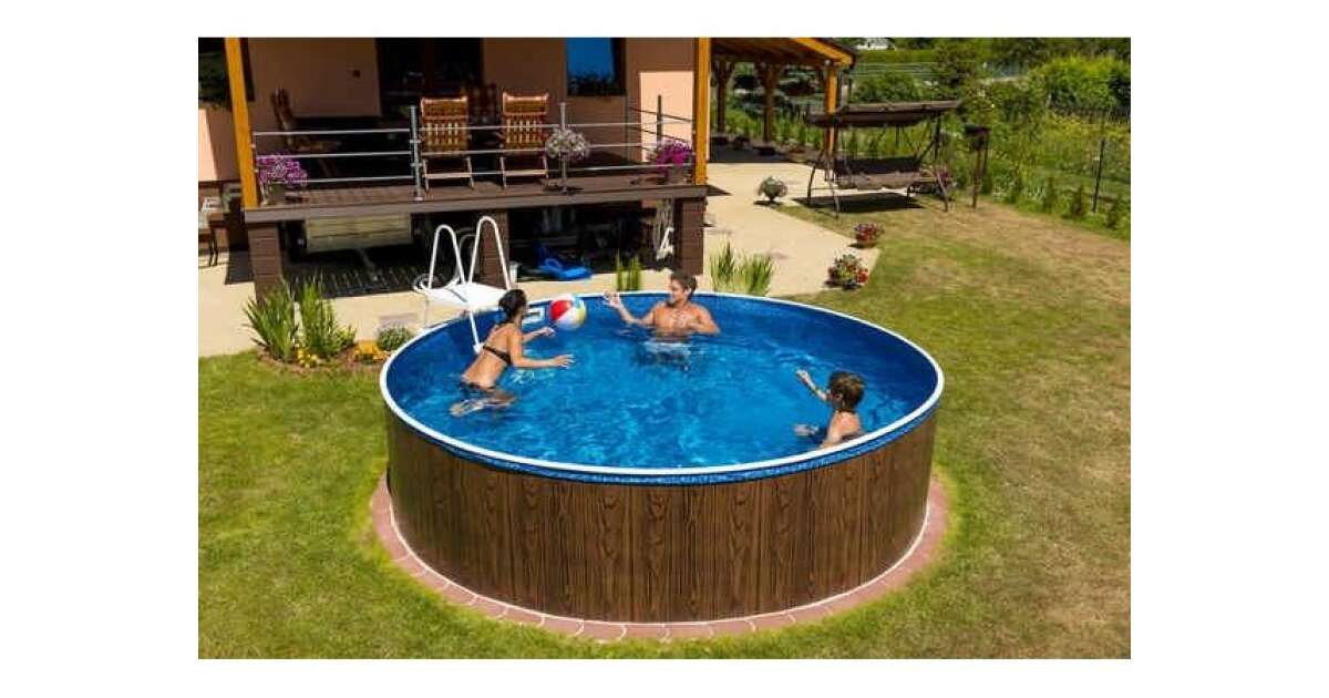 Azuro De Luxe fa borítású 3,6*1,2 m-es medence fólia nélkül, szkimmer ...