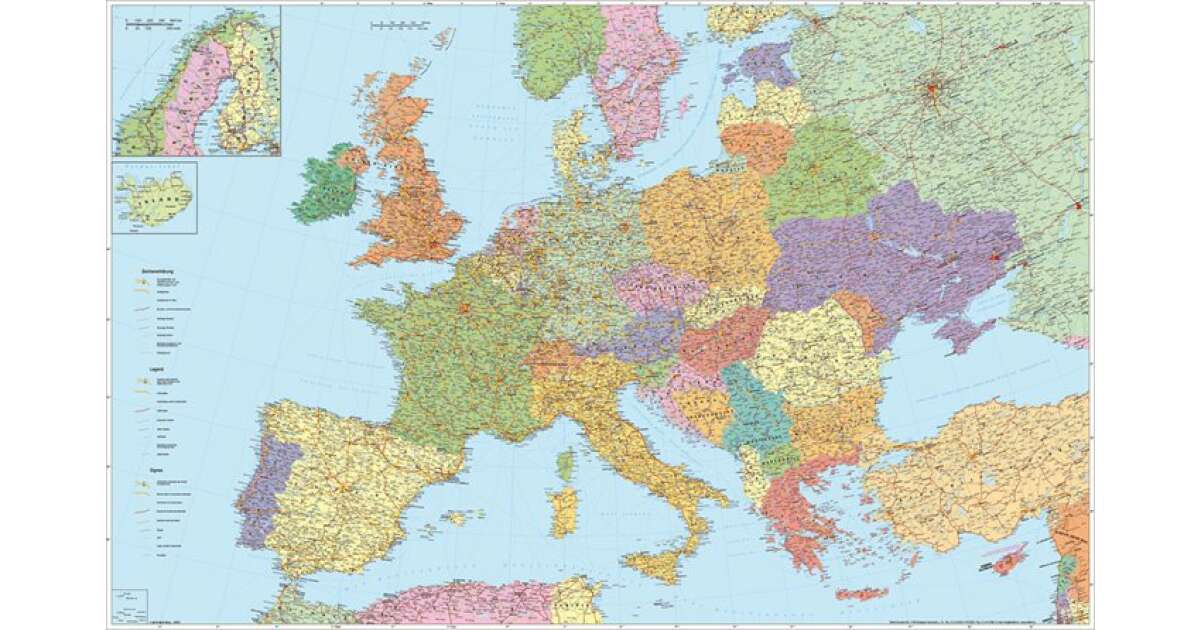 STIEFEL Wall Map, 136x90 cm, metallic strip, Car Map of Europe, STIEFEL ...