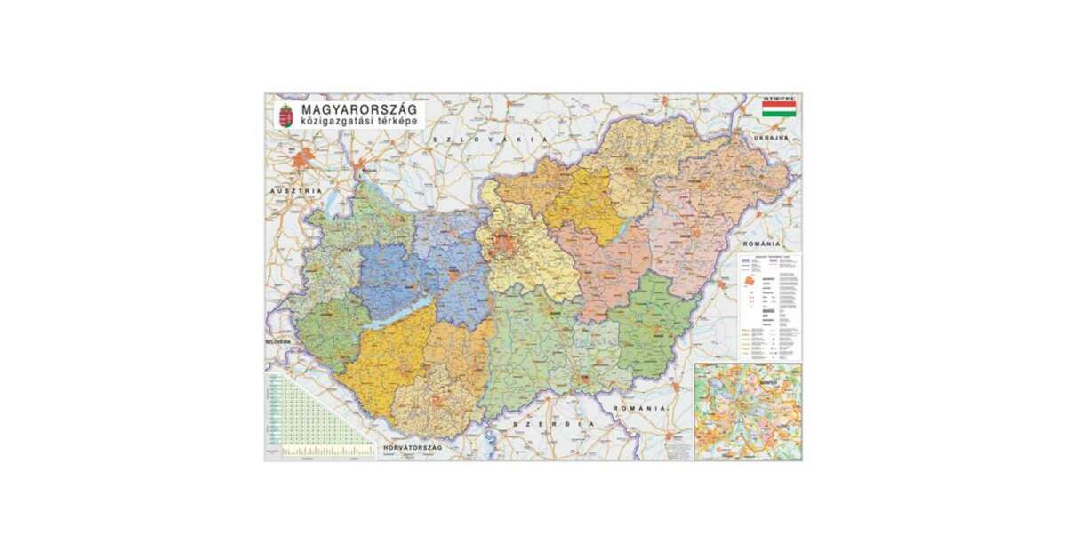 STIEFEL Nástenná mapa, 70x100 cm, kovový pás, Mapa Maďarska, STIEFEL ...