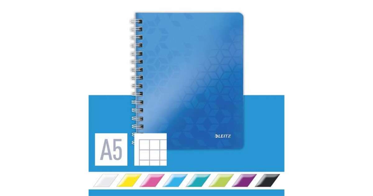 Spirálfüzet, A5, kockás, 80 lap, LEITZ Wow, kék | Pepita.hu