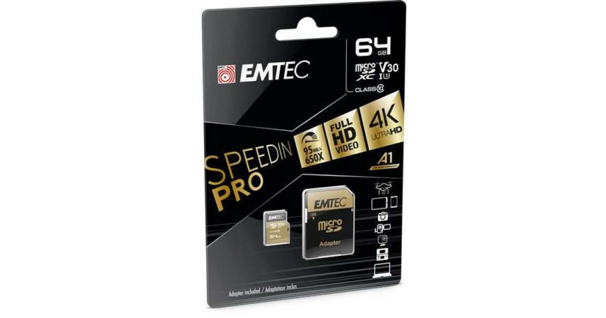 Memóriakártya, microSDXC, 64GB, UHS-I/U3/V30/A2, 100/95 MB/s, adapter ...