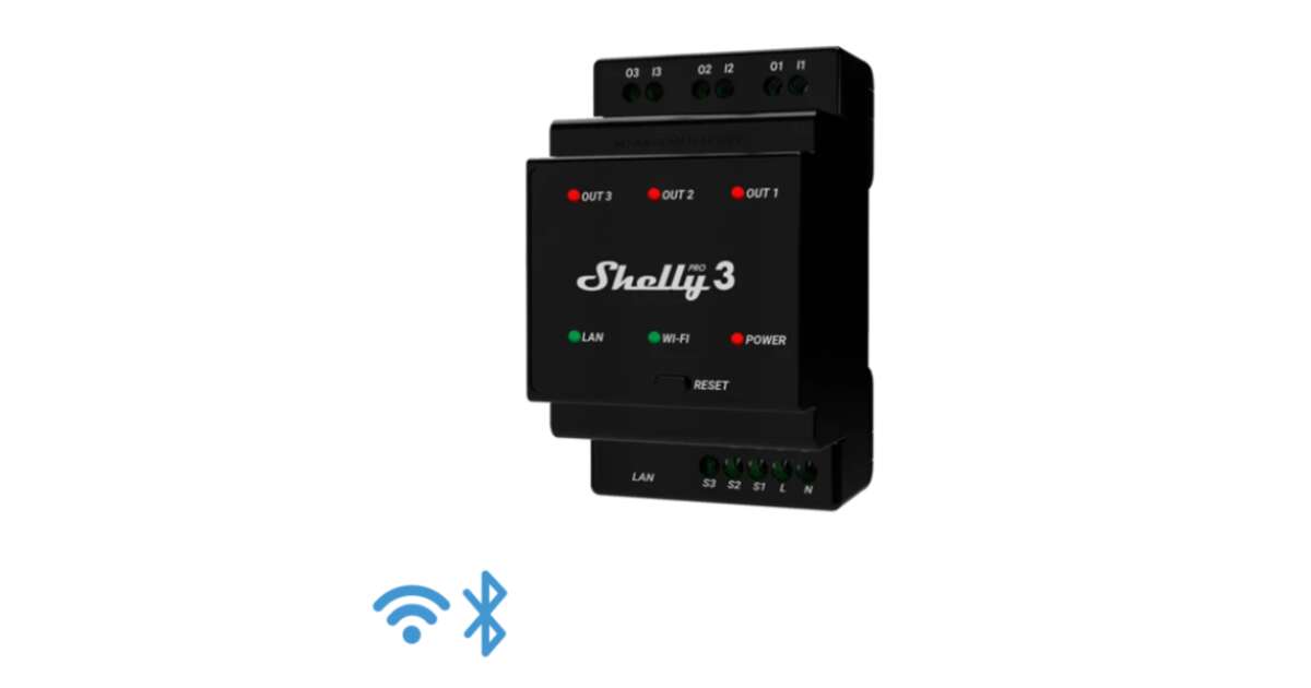 Comutator pentru relee inteligente Shelly PRO 3 WiFi + Ethernet cu 3 grupuri cu suport pentru ...