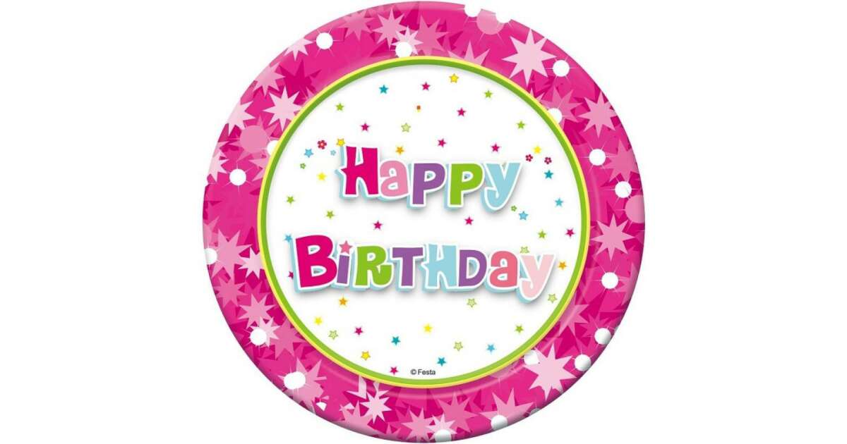 Happy Birthday Pink papírtányér 6 db-os 18 cm | Pepita.hu