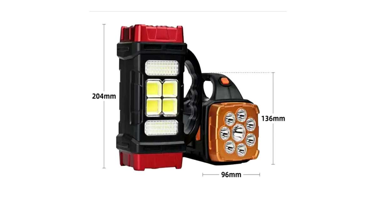 HB-1678 extra erős fényű, 108 LED-es, napelemes kézilámpa és power bank ...