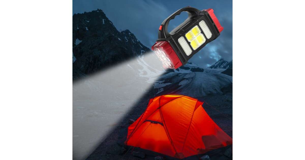 HB-1678 extra erős fényű, 108 LED-es, napelemes kézilámpa és power bank ...