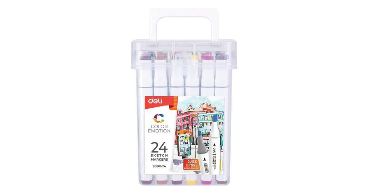Set de markere cu alcool cu ?două capete Deli Color Emotion, 24 de ...