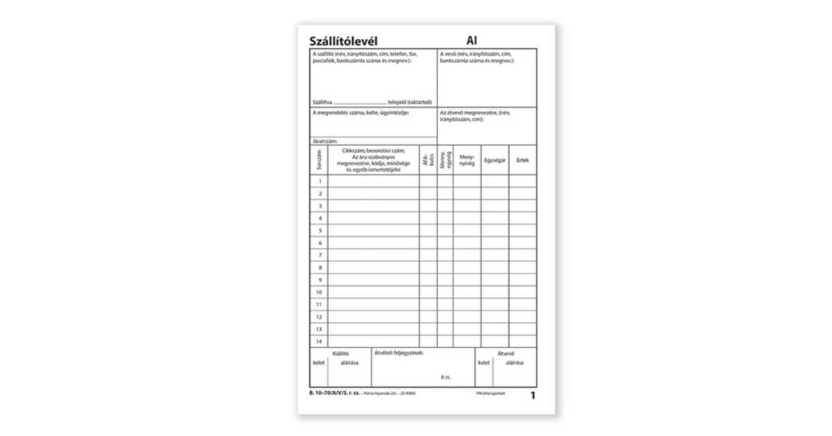 Pátria Szállítólevél A5 25x4 lapos álló vegykezelt B.10-70/A/V/S ...