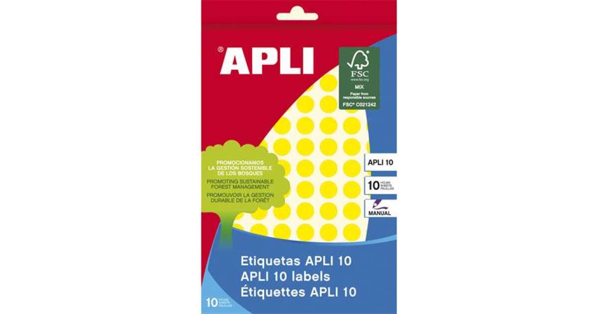 APLI Label, 10 mm round, handwritten, colour, APLI, yellow, 1008 labels ...