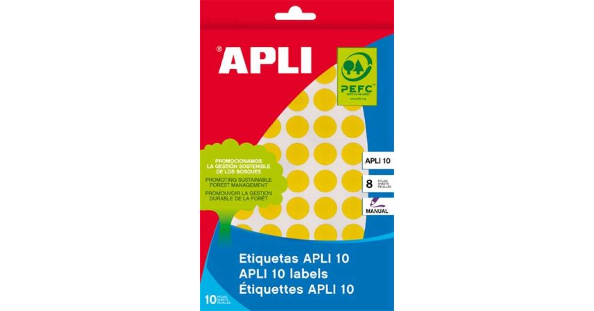 APLI Label, 10 mm round, handwritten, colour, APLI, yellow, 1008 labels ...