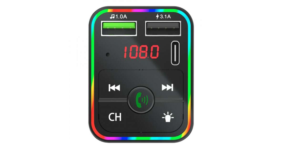 Autós Bluetooth v5.0 FM transmitter F2, kihangosító, USB Mp3 lejátszó ...