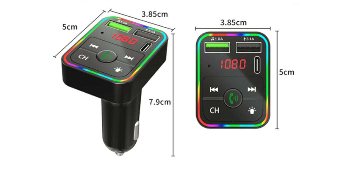 Autós Bluetooth v5.0 FM transmitter F2, kihangosító, USB Mp3 lejátszó ...