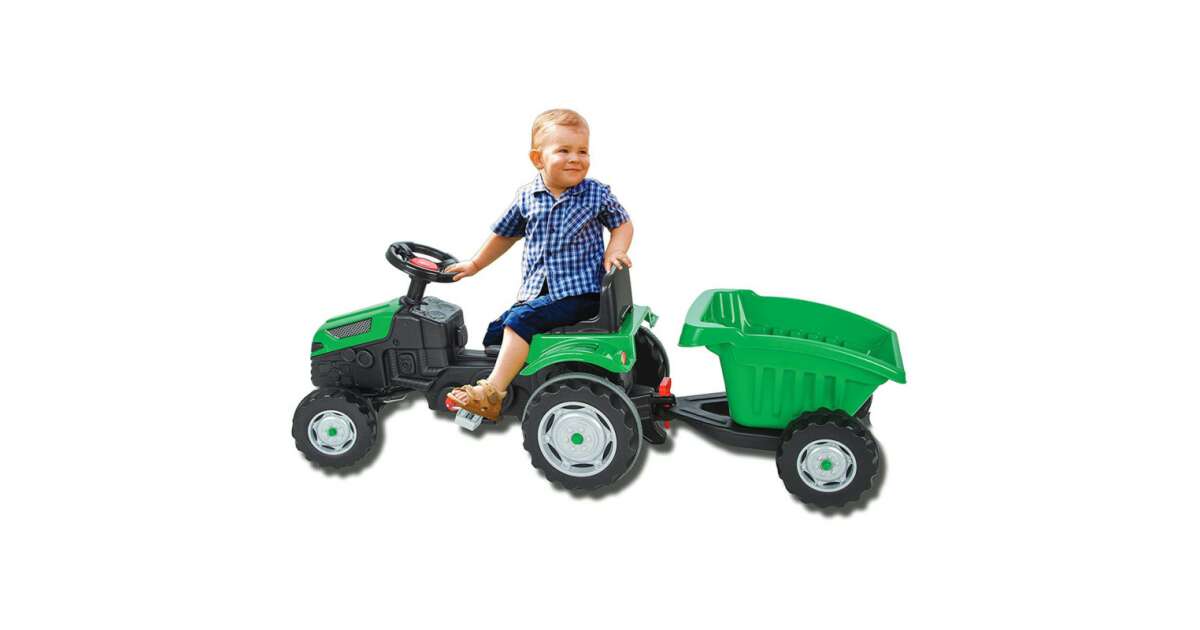 Pedálos traktor gyerekeknek, utánfutóval – 143 cm / zöld | Pepita.hu