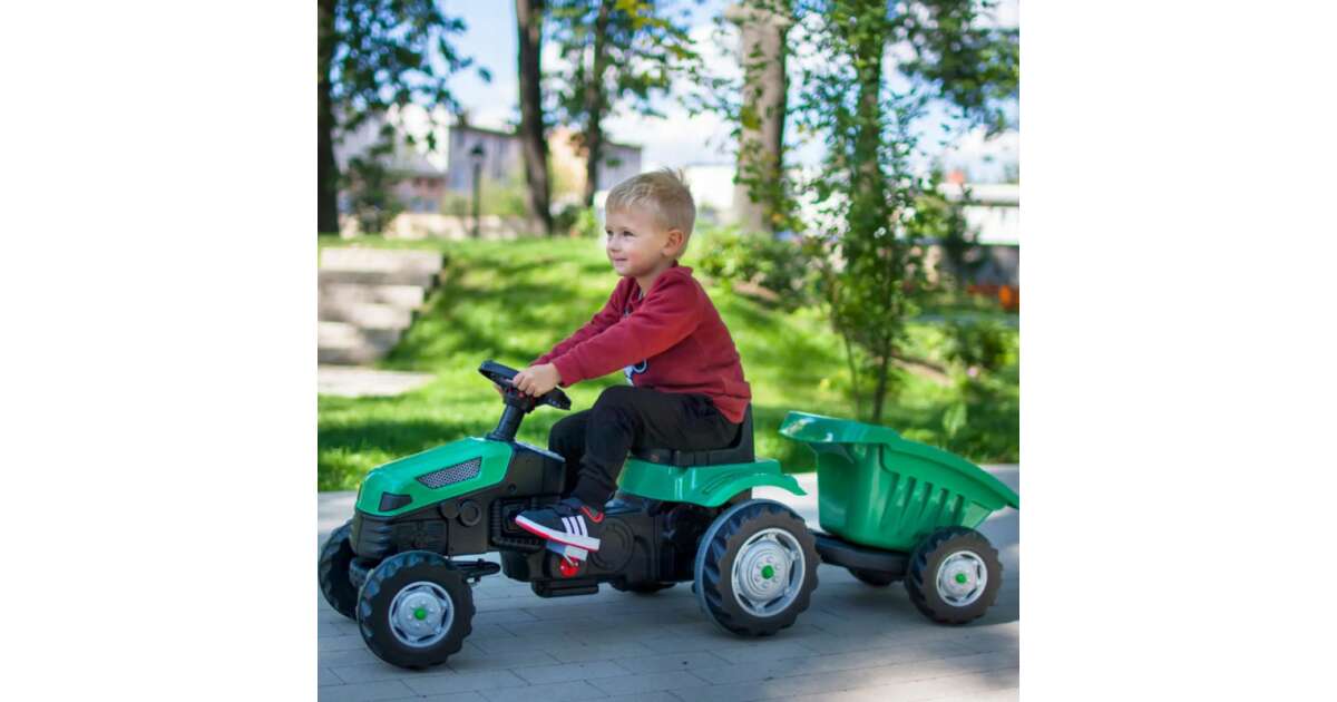 Pedálos traktor gyerekeknek, utánfutóval – 143 cm / zöld | Pepita.hu