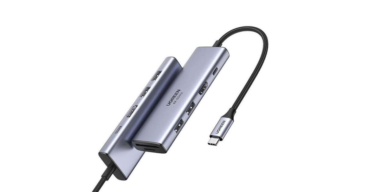 UGREEN CM511 5 az 1-ben adapter USB-C hub 2x USB, HDMI, USB-C, TF / SD (szürke) | Pepita.hu