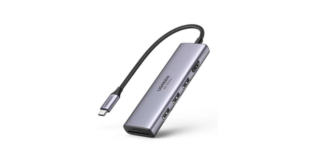 UGREEN CM511 5 az 1-ben adapter USB-C hub 3 porthoz USB3.0 + HDMI + TF / SD (szürke) | Pepita.hu