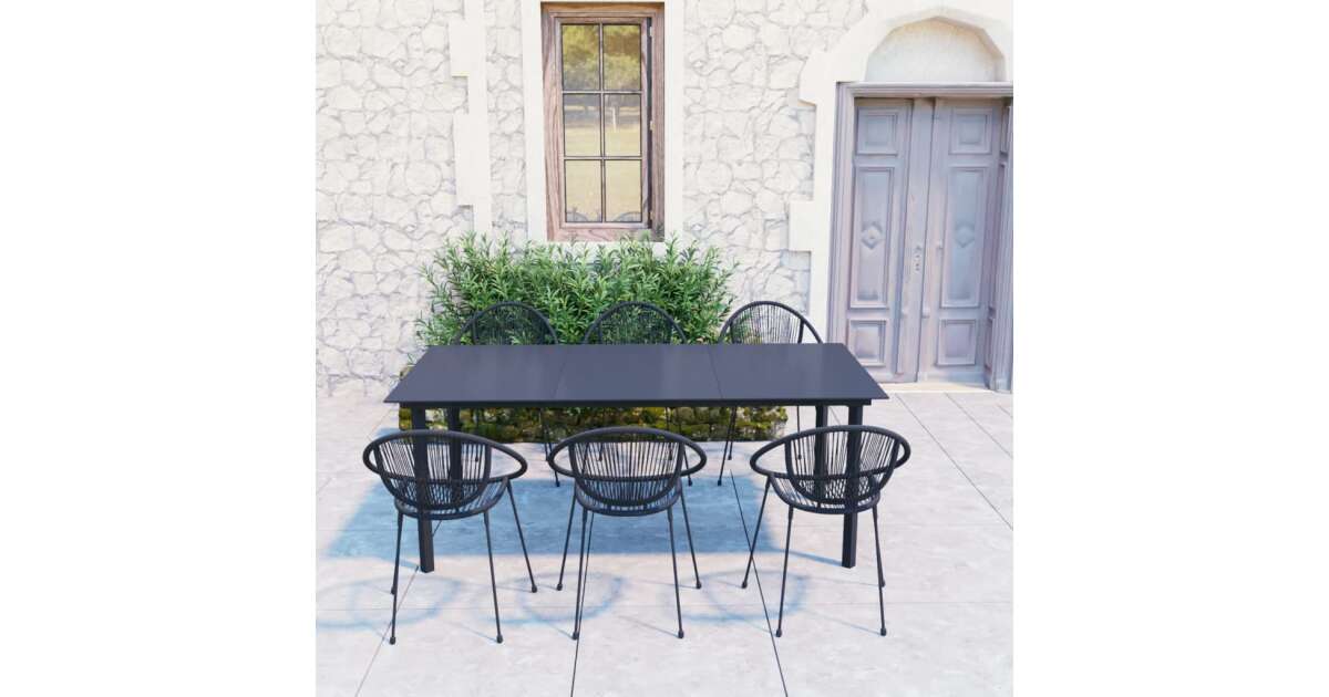 vidaXL 7 részes fekete PVC rattan kültéri étkezőgarnitúra 59918821