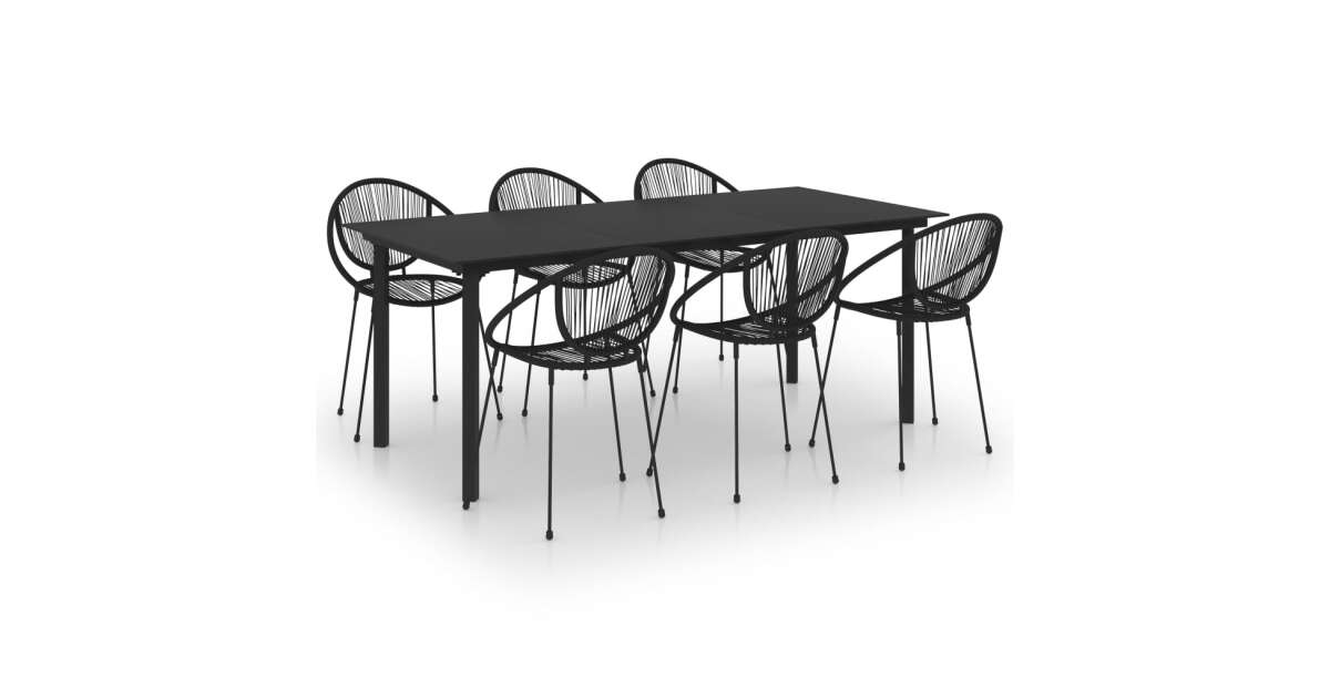 vidaXL 7 részes fekete PVC rattan kültéri étkezőgarnitúra | Pepita.hu