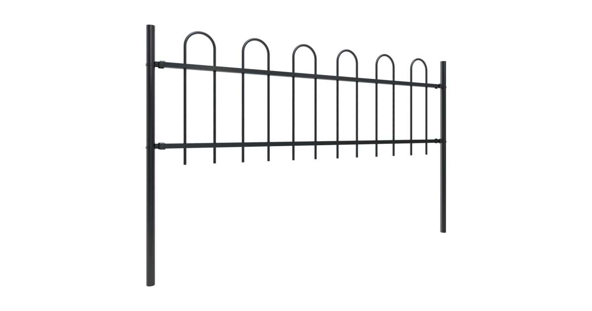 vidaXL Gard de grădină cu vârf curbat, negru, 3,4 m, oțel | Pepita.com