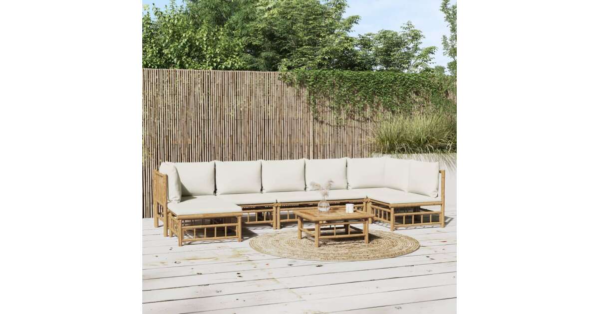 vidaXL Set mobilier de grădină, cu perne alb crem, 8 piese, bambus ...