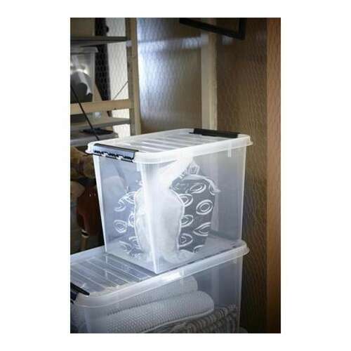 Műanyag tárolódoboz, 52 liter, fekete fogantyúkkal, SMARTSTORE Classic ...