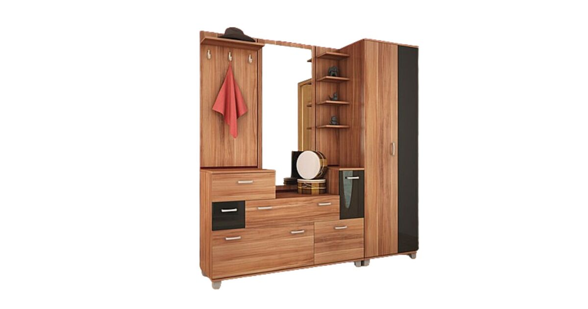 Andretti Előszoba Bútor - Modern Szett - Magasfényű Fekete/Szilva ...