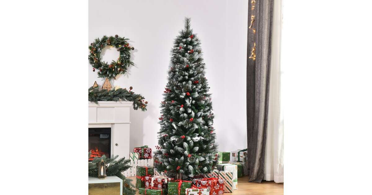 HOMCOM Brad de Craciun cu fructe si conuri de brad, baza detasabila ...