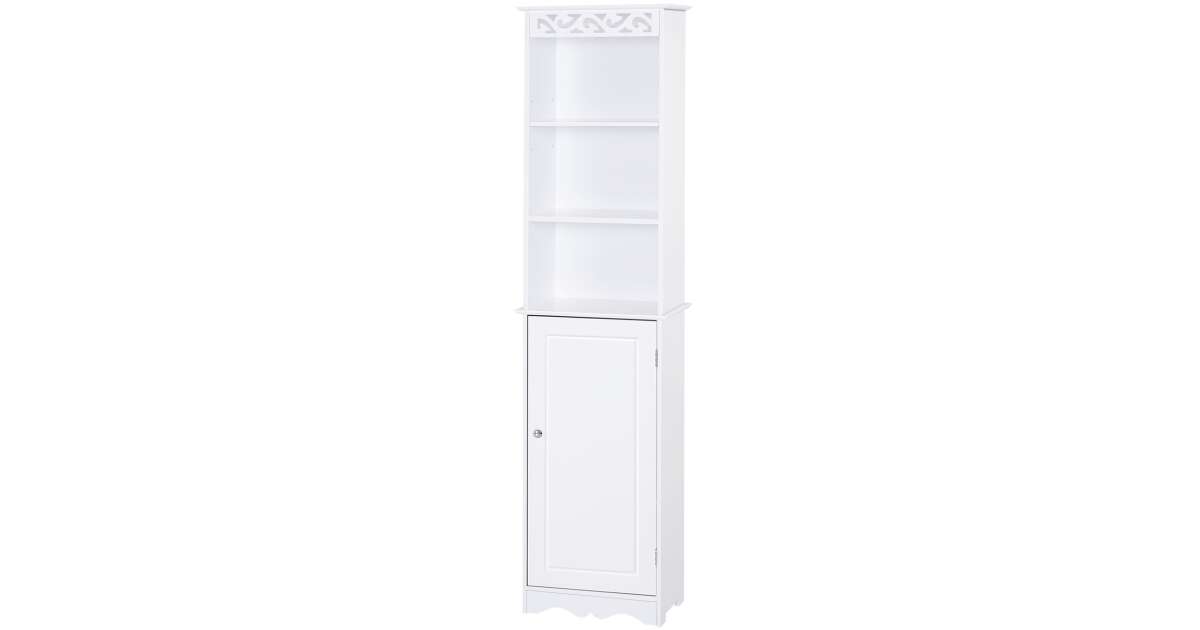 HOMCOM Dulap de Baie tip Turn cu 3 Rafturi Ajustabile pe 3 Nivele, MDF ...
