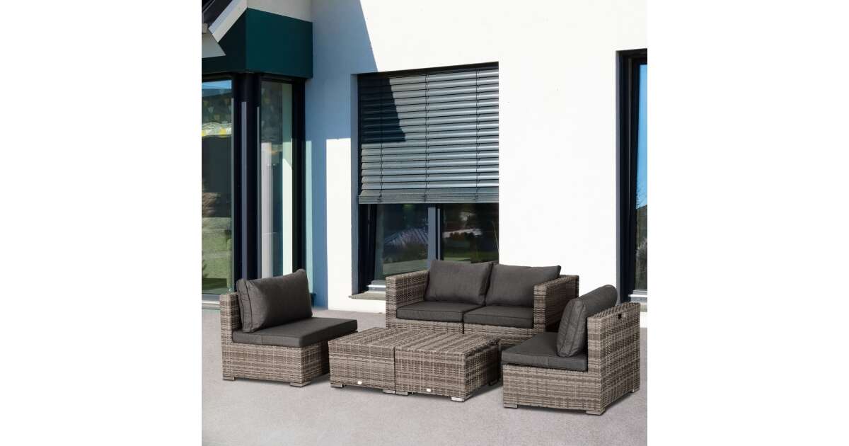 Outsunny 860-099, kerti bútor szett, 8 db, rattan és alumínium, szürke ...