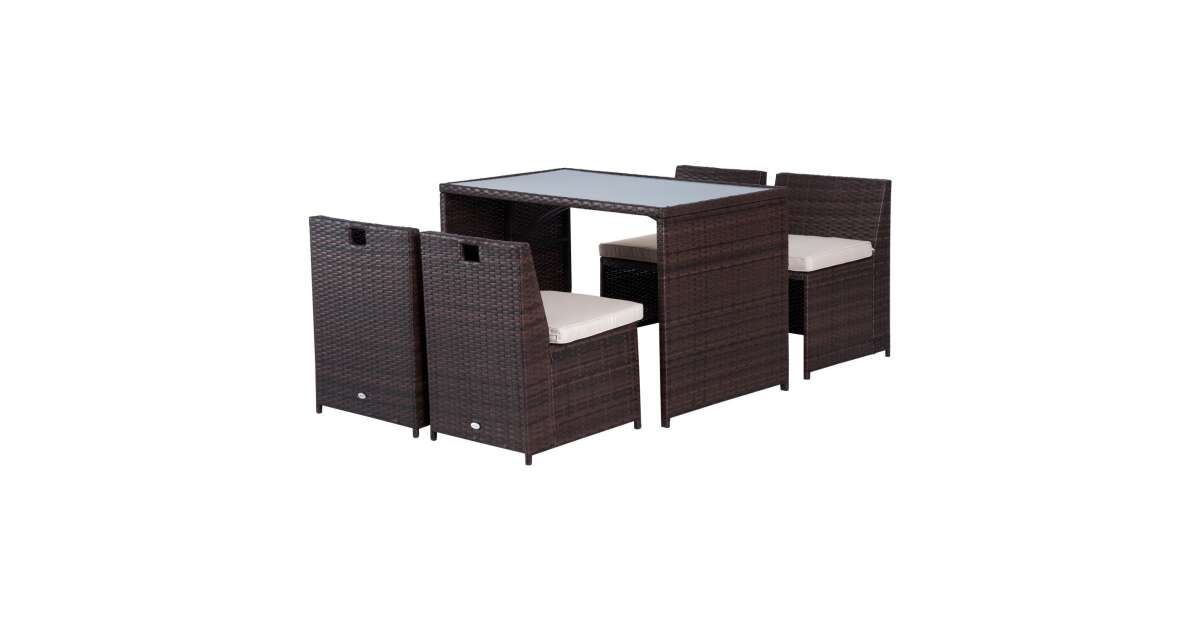 Outsunny 5 darabos rattan kerti bútor szett, étkezőasztal és 4 szék ...