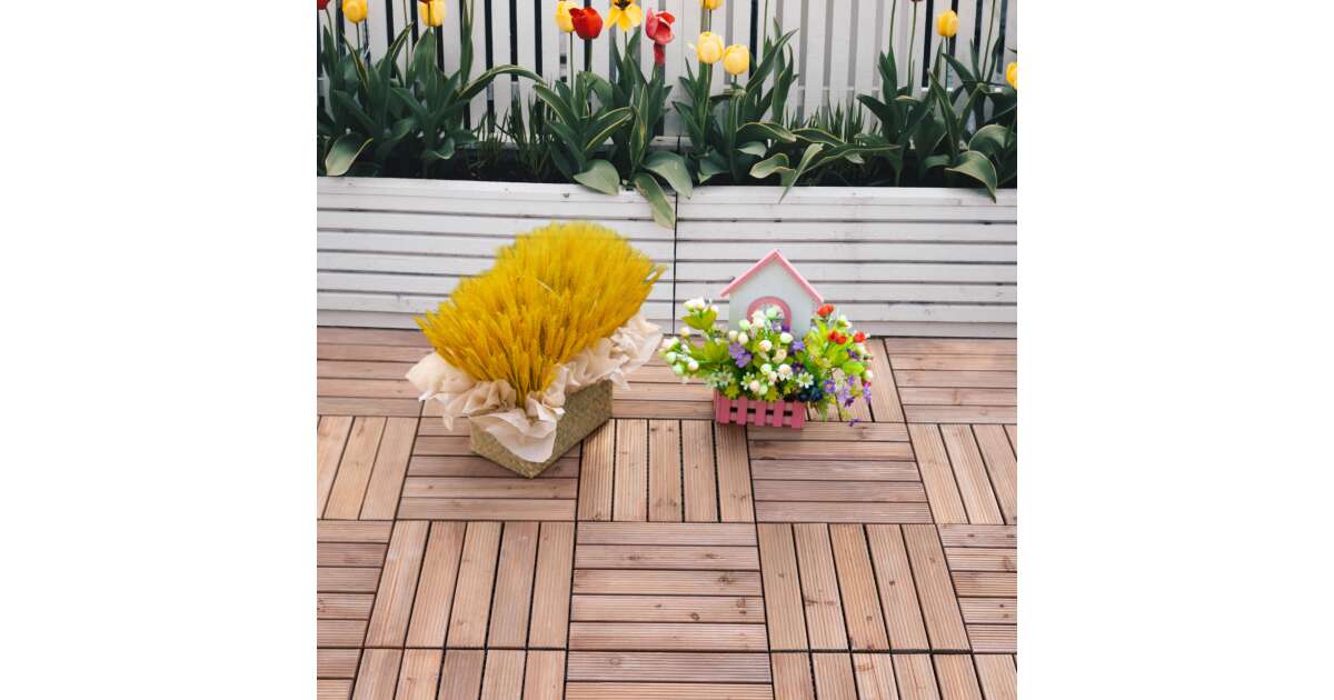 Outsunny kültéri fa kerti padlólapok, 27 darabos szett, 2,5 m² ...