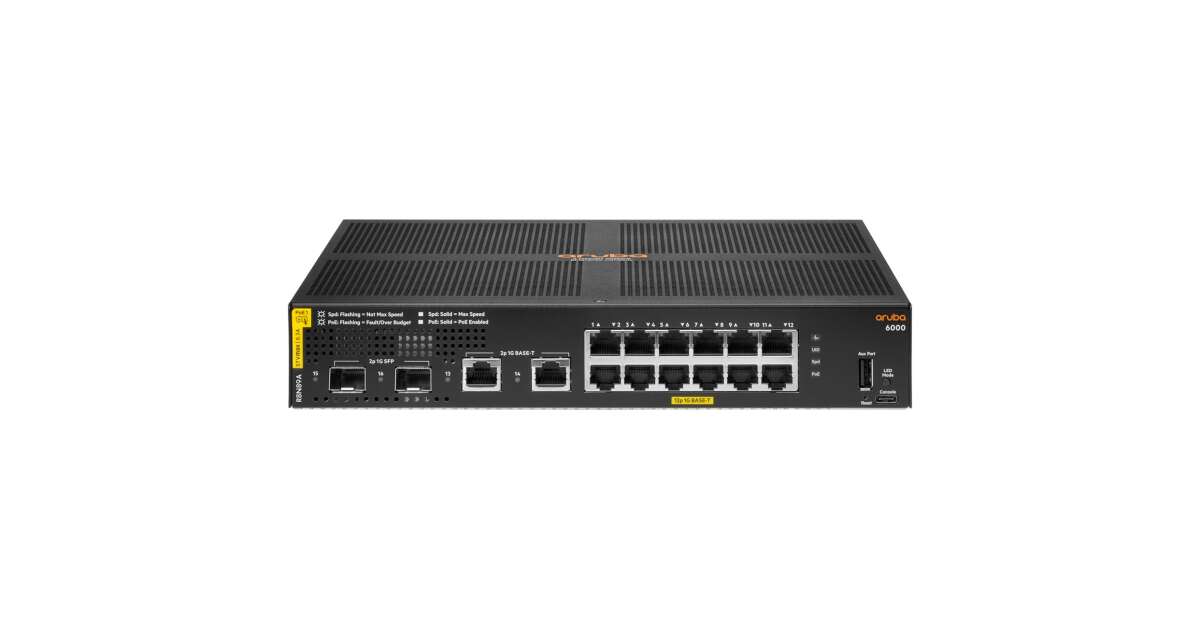 Aruba 6000 12G Class4 PoE 2G/2SFP 139W Managed L3 Gigabit Ethernet PoE ...