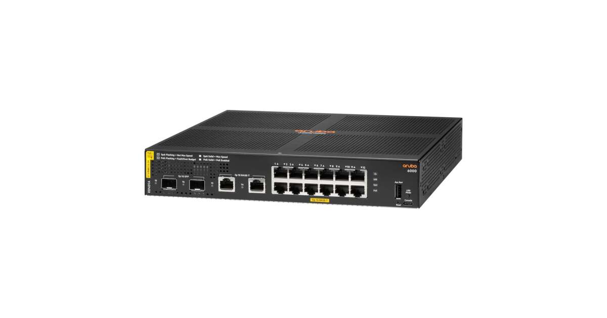 Aruba 6000 12G Class4 PoE 2G/2SFP 139W Managed L3 Gigabit Ethernet PoE ...
