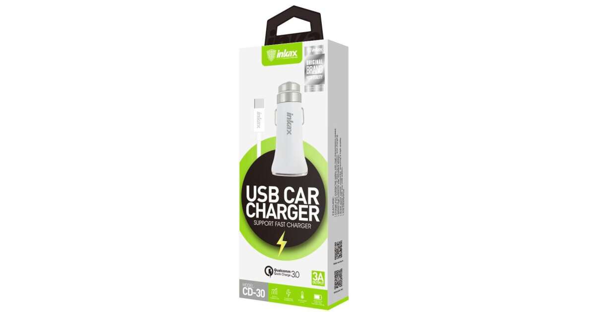 Inkax Cc 30 Qc 3 0 1xusb 3 0a Autós Töltőfej Usb Type C 1m Adatkábel