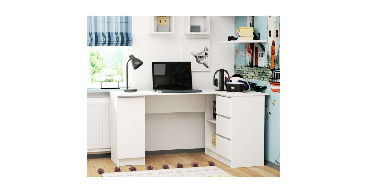 Sarok íróasztal - Akord Furniture - 155 cm - fehér | Pepita.hu