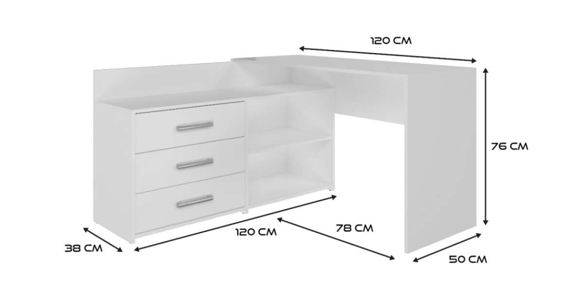 Sarok íróasztal / számítógép asztal - Holzmeister -120 x 120 cm - fehér ...