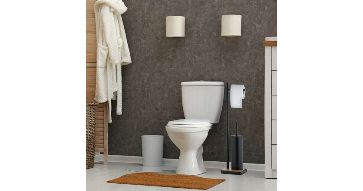 YOKA Home 2in1 wc kefe állvány wc papír tartóval - fekete / bambusz ...